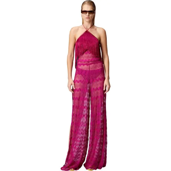 Missoni Zig Zag Lamé Viscose Jumpsuit With Fringes - Purple