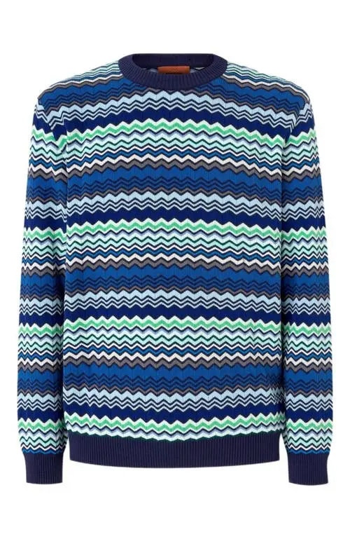 Missoni Cotton Crew-neck Pullover With Micro Zigzag And Contrasting Piping