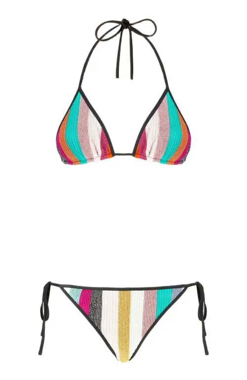 Missoni Triangle Bikini In Striped Ribbed Knit
