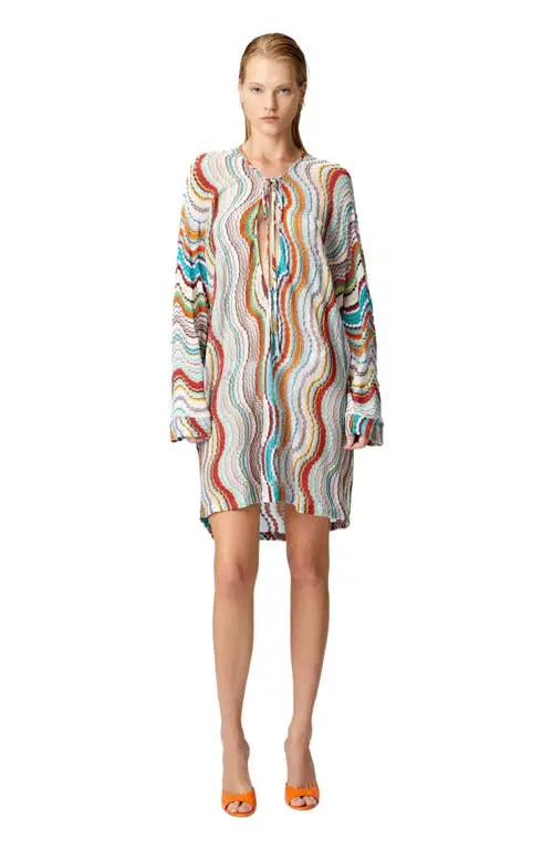 Missoni Long-sleeved Cover-up Kaftan With Lamé Wave Motif - Multicoloured
