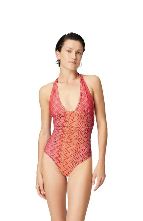 Missoni Lamé Zigzag One-piece Swimsuit - Red