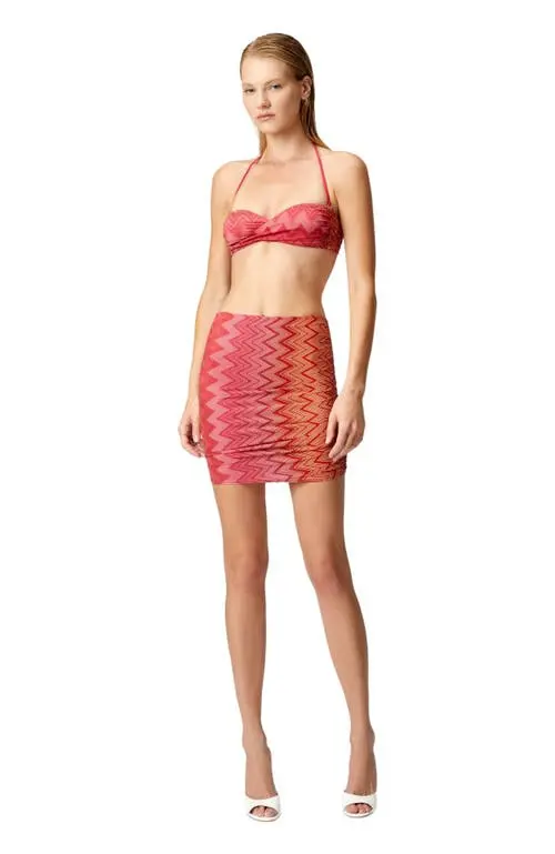 Missoni Minskirt Cover-up In Stretch Nylon Zig Zag Lam - Red