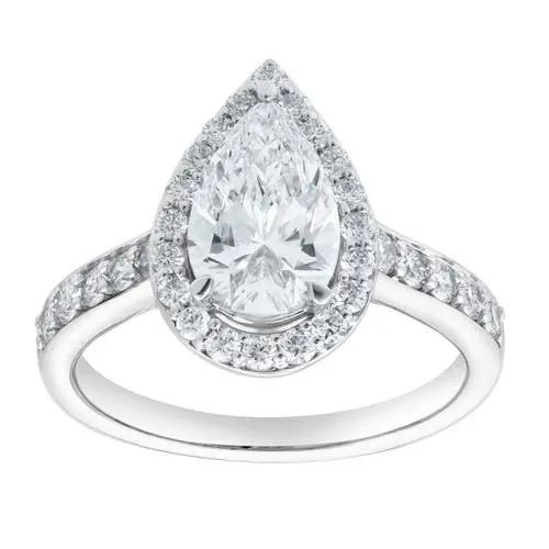 LUVMYJEWELRY Amani Pear Lab Grown Diamond Halo Ring 2.45 Ctw - 14k White Gold