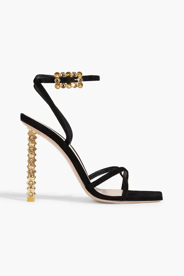 GIANVITO ROSSI Wonder Embellished Suede Sandals - Black
