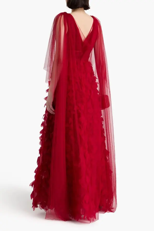 Marchesa Appliquéd Plissé Tulle And Organza Gown