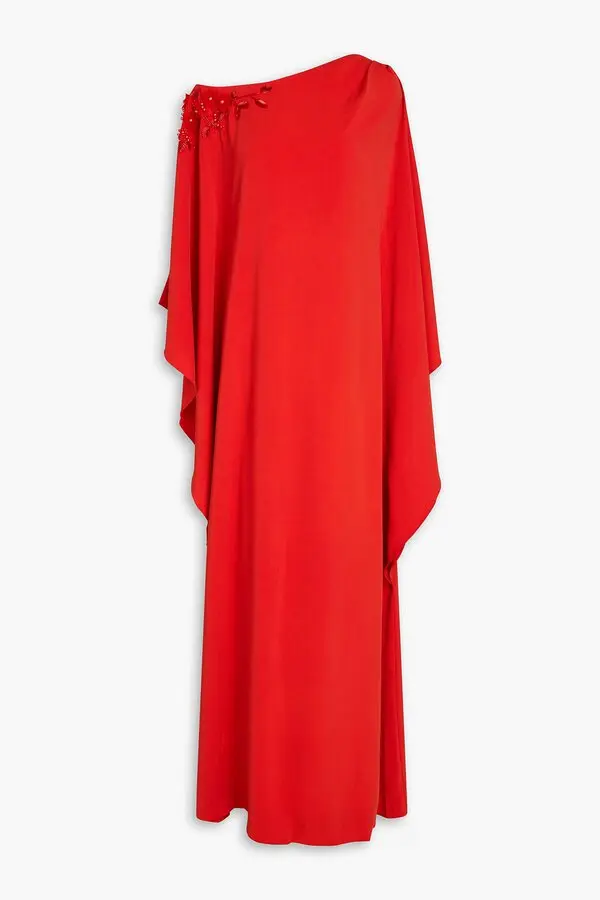 Marchesa One-shoulder Embellished Crepe Gown - Red