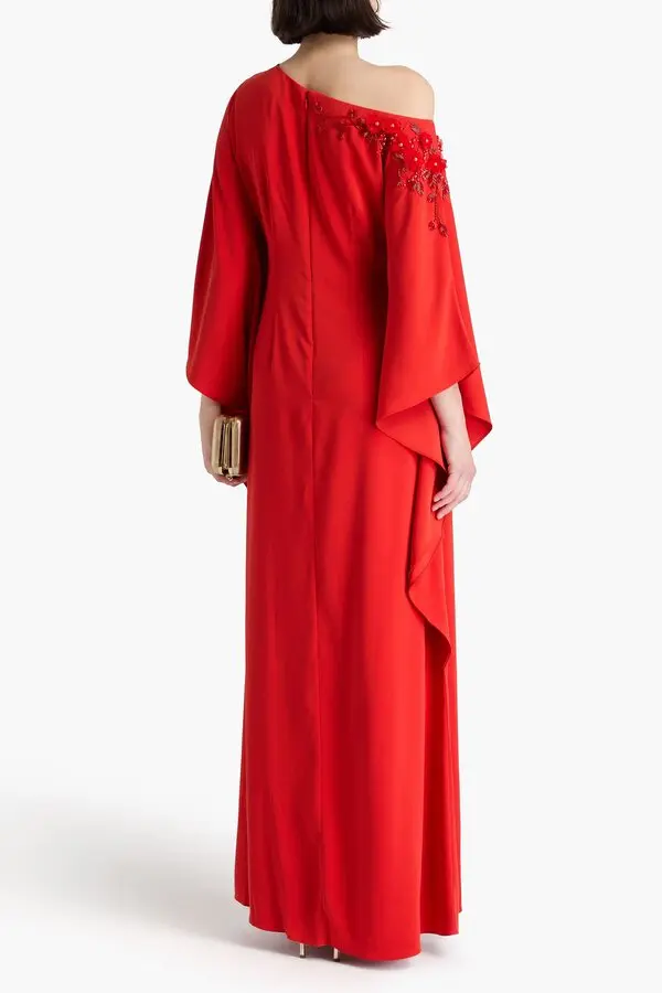 Marchesa One-shoulder Embellished Crepe Gown - Red