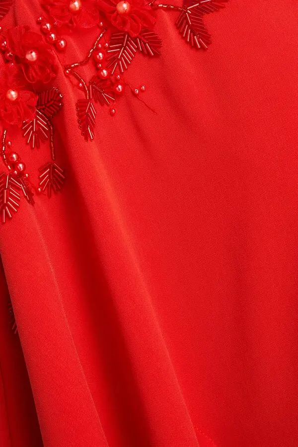 Marchesa One-shoulder Embellished Crepe Gown - Red