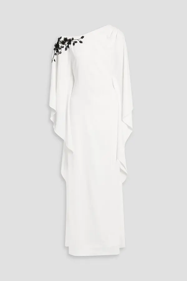 Marchesa Off-the-shoulder Embellished Crepe Gown - White