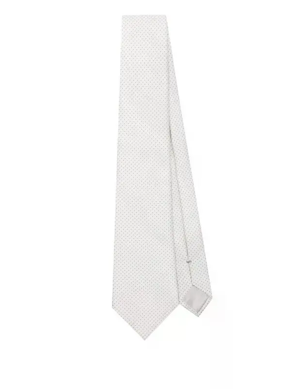 Giorgio Armani Patterned Jacquard Silk Neck Tie - White