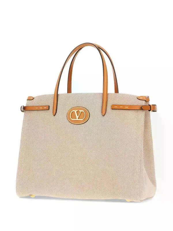 Valentino Garavani Antibes Canvas Shopping Bag With Vlogo Signature - Neutrals