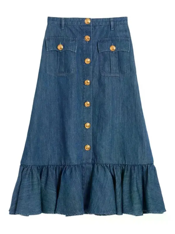 Valentino Garavani Lightweight Denim Cotton Midi Skirt - Blue