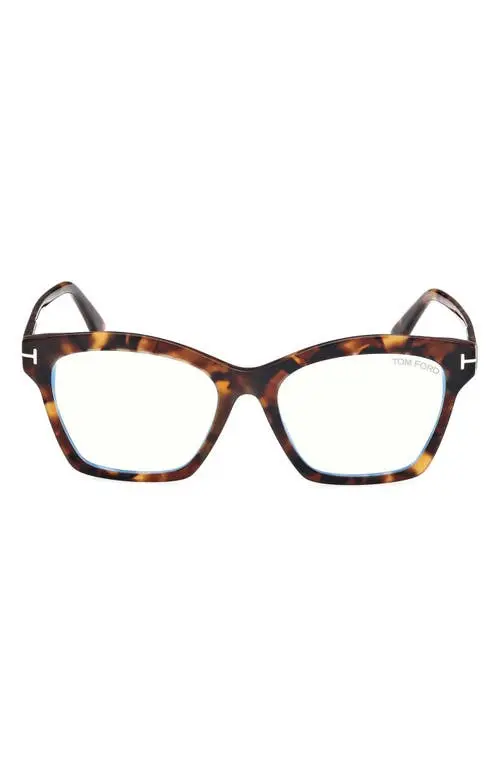 TOM FORD 53mm Square Frame Eyeglasses - Vintage Havana Eco / T Logo
