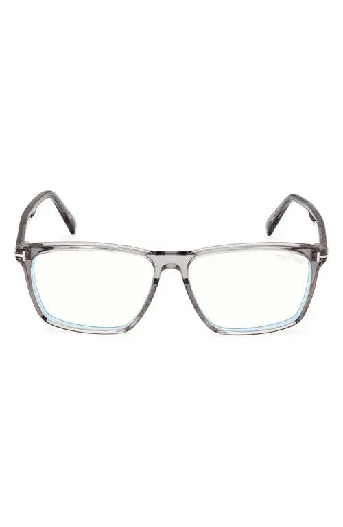 TOM FORD 56mm Square Frame Blue Light Blocking Eyeglasses - Grey / T Logo / Blue Block