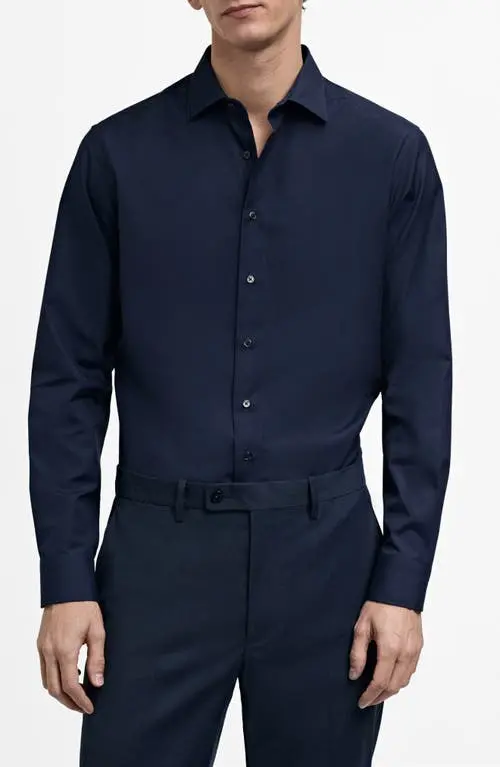 Mango Slim Fit Cotton Poplin Suit Button-up Shirt - Black