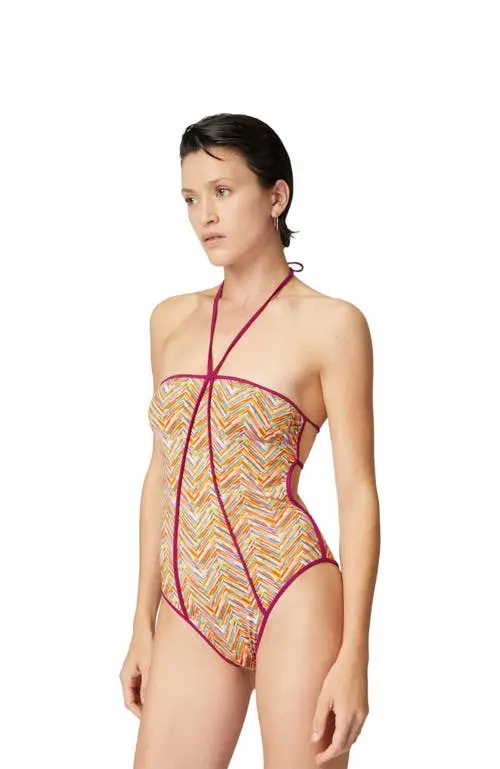 Missoni Reversible One-piece Swimsuit With Print And Contrasting Piping - Multicoloured
