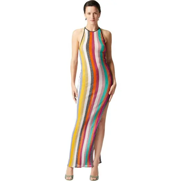 Missoni Long Striped Ribbed Knit Lamé Dress - Multicoloured