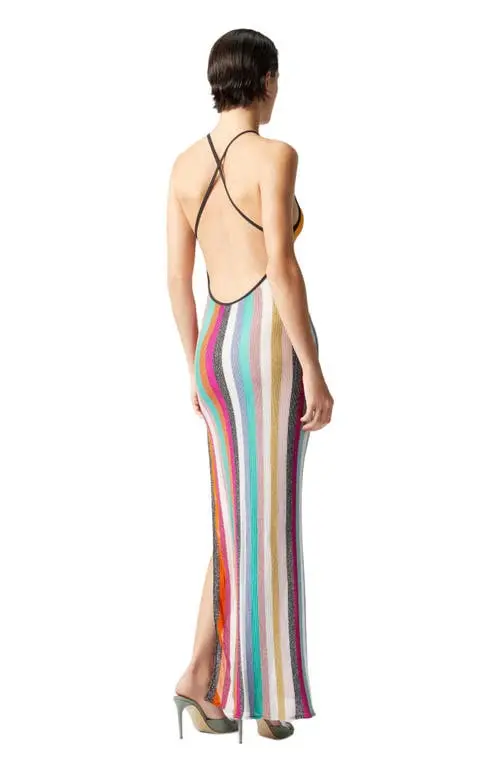 Missoni Long Striped Ribbed Knit Lamé Dress - Multicoloured