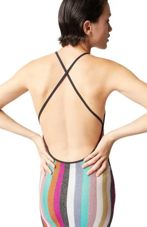 Missoni Long Striped Ribbed Knit Lamé Dress - Multicoloured