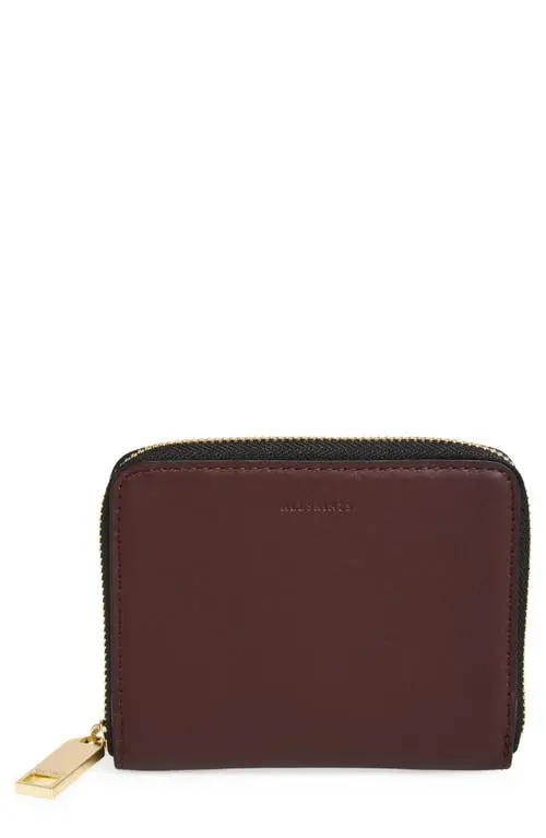 ALLSAINTS Lena Hex Leather Zip Wallet - Dark Red