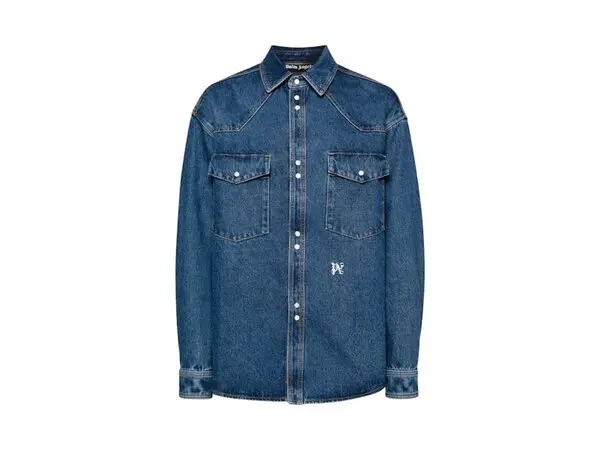 Palm Angels Lightweight Monogram Denim Shirt - Blue