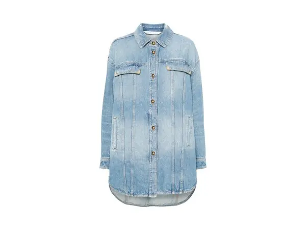 Palm Angels Washed Logo Denim Overshirt - Blue