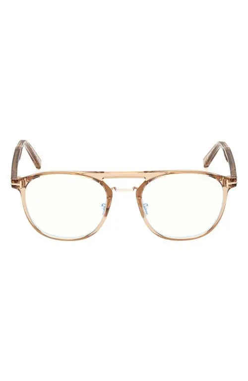 TOM FORD 52mm Pilot Blue Light Blocking Glasses - Champagne /t Logo