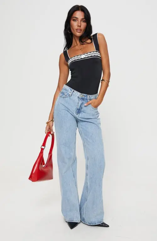 Princess Polly Keating Contrast Lace Trim Bodysuit