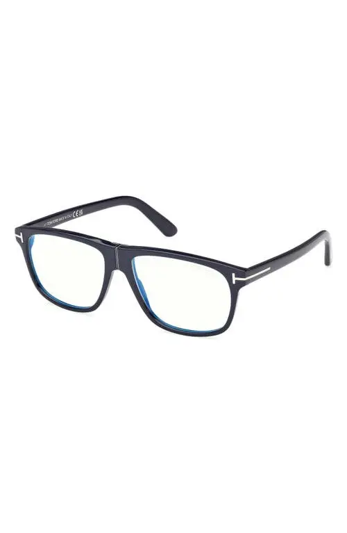 TOM FORD 56mm Blue Light Blocking Eyeglasses - Deep Blue / T Logo