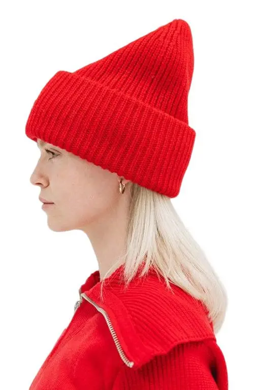Gigi Pip Merino Wool Chunky Ribbed Beanie - Ruby Red