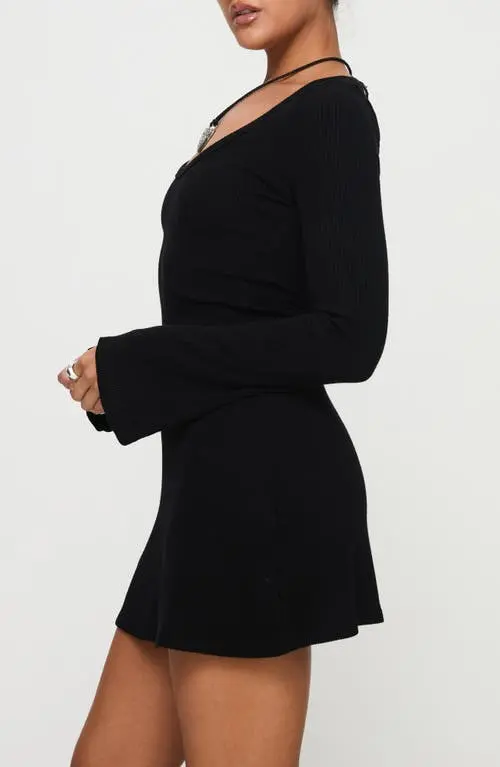 Princess Polly Best Interest Long Sleeve Ribbed Minidress - Black |  Editorialist
