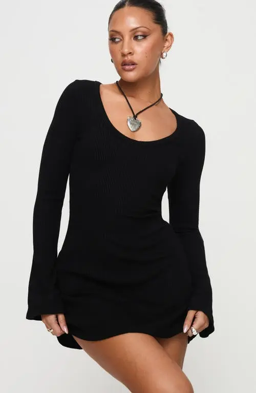Princess Polly Best Interest Long Sleeve Ribbed Minidress - Black |  Editorialist