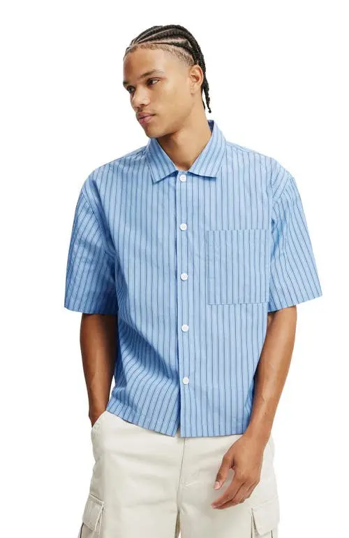 COTTON ON Ventura Short Sleeve Shirt - Blue Stripe