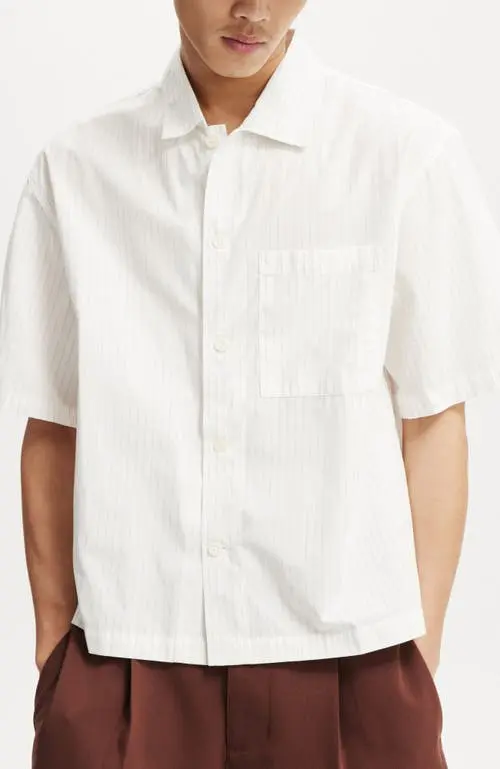 COTTON ON Ventura Short Sleeve Shirt - Off White Stripe