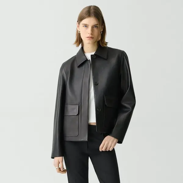 Theory Leather Patch Pocket Boxy Jacket