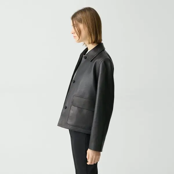 Theory Leather Patch Pocket Boxy Jacket