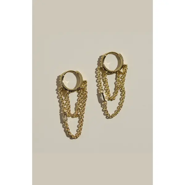 NICKEL & SUEDE Thea Chain Huggie Earrings - Gold