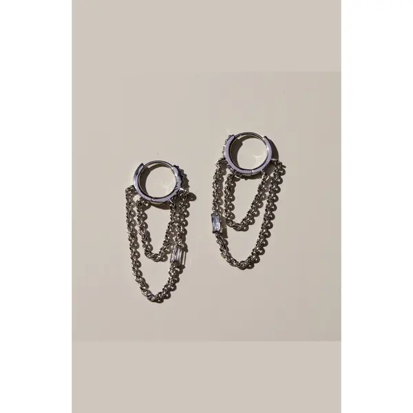 NICKEL & SUEDE Thea Chain Huggie Earrings - Silver