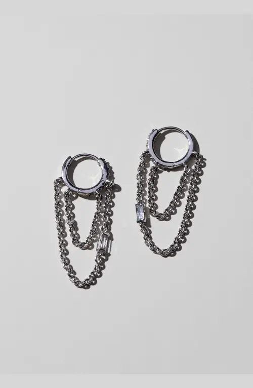 NICKEL & SUEDE Thea Chain Huggie Earrings - Silver