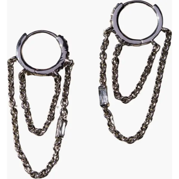 NICKEL & SUEDE Thea Chain Huggie Earrings - Silver