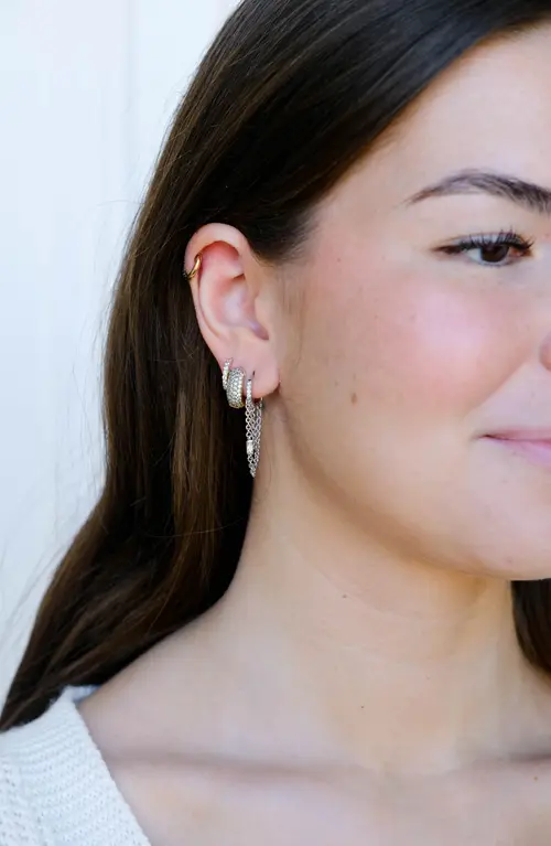 NICKEL & SUEDE Thea Chain Huggie Earrings - Silver