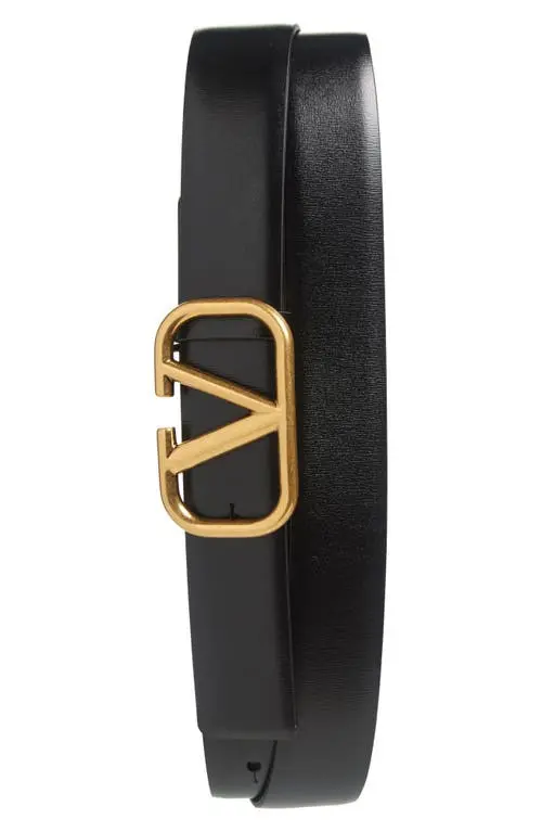 Valentino Garavani Vlogo Buckle Leather Belt - Black