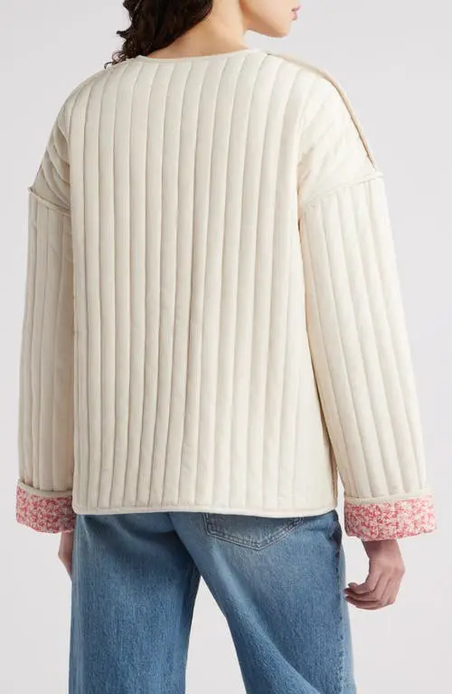 Lucky Brand Reversible Quilted Jacket - Cream And Pink Floral