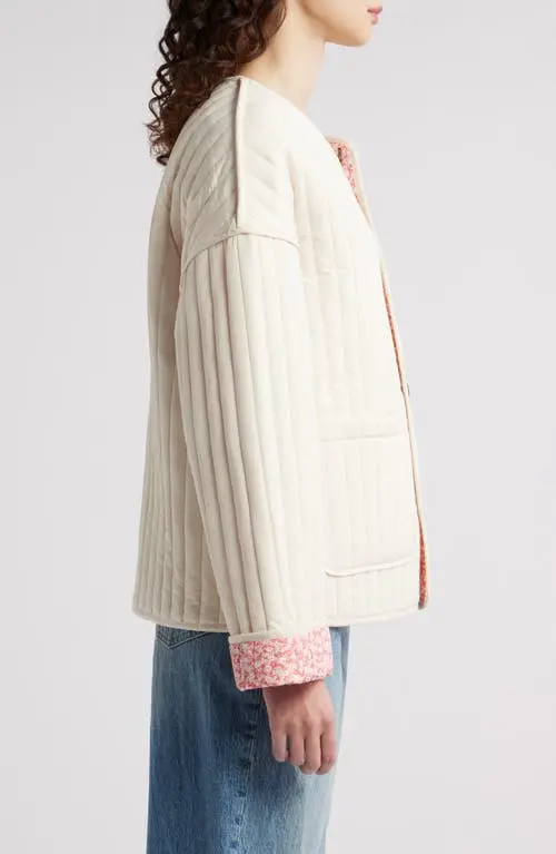 Lucky Brand Reversible Quilted Jacket - Cream And Pink Floral
