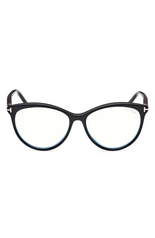 TOM FORD Round Frame Blue Light Blocking Glasses - Black Eco / T Logo