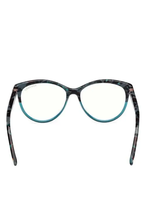 TOM FORD Round Frame Blue Light Blocking Glasses - Havana / Teal / T Logo