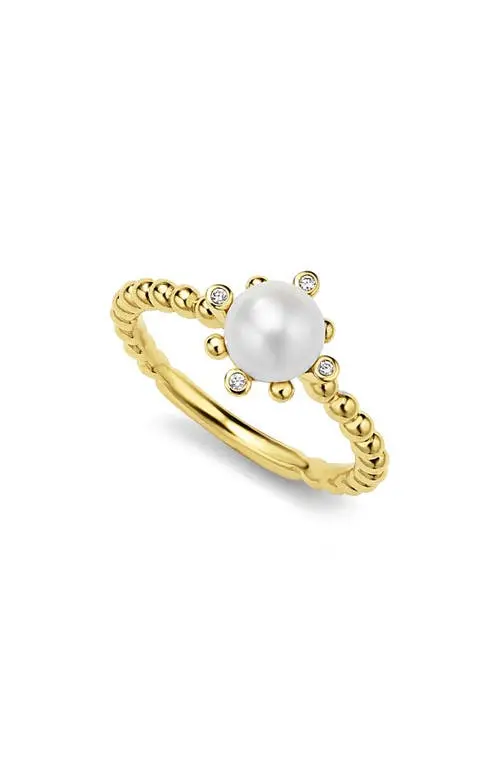 Lagos 18k Luna Fleur Pearl Floral Ring - Gold