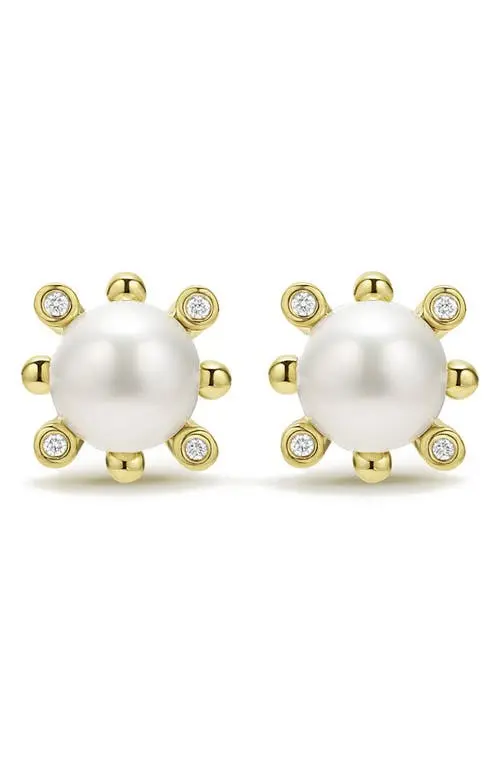 Lagos 18k Pearl And Diamond Stud Earrings - Gold