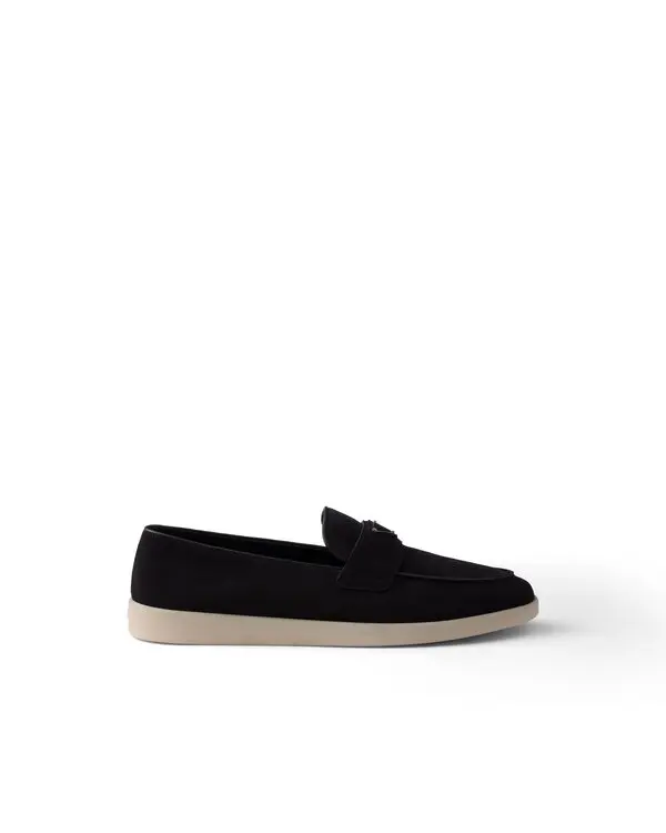 Prada Suede Loafers With Enameled Triangle Logo - Black