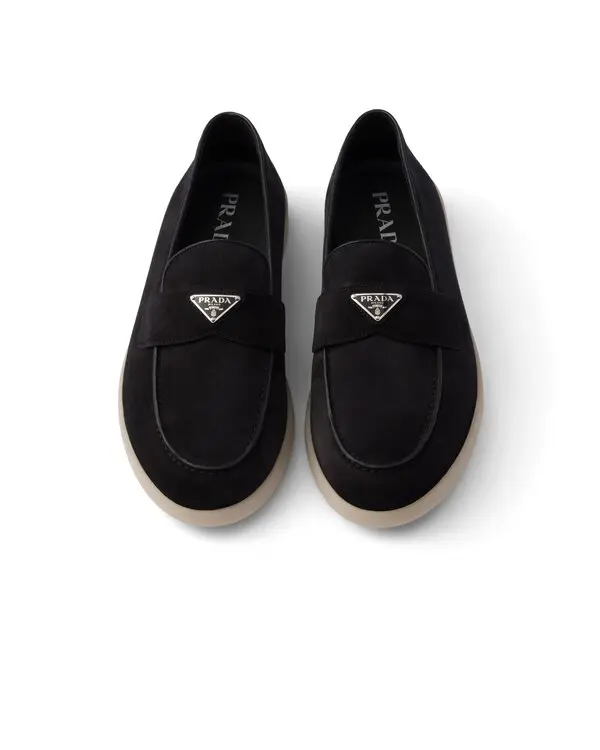 Prada Suede Loafers With Enameled Triangle Logo - Black